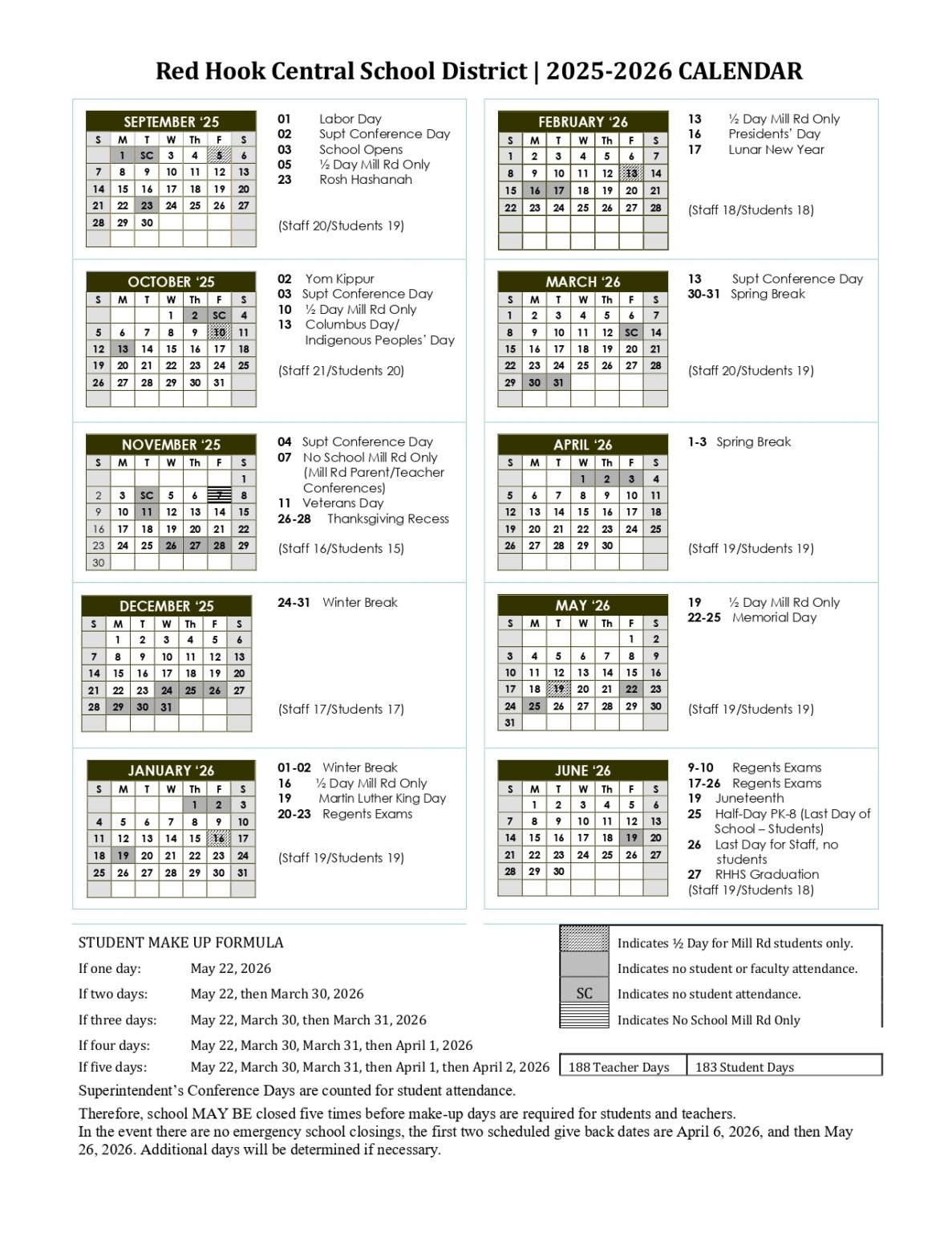 Red Hook Central School District 25-26 Calendar revised [pdf] - EduCounty