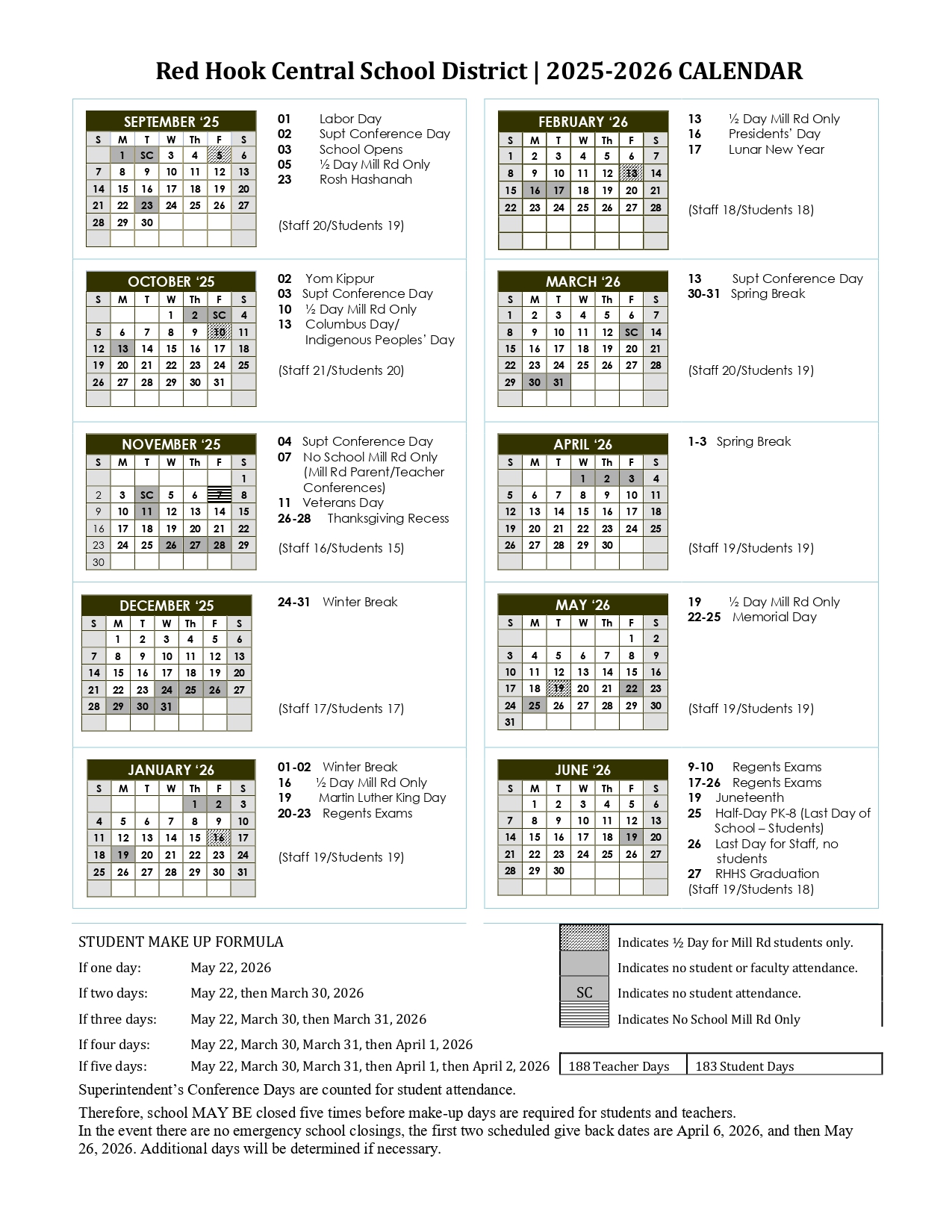 Red Hook Central School District 25-26 Calendar revised [pdf] - EduCounty