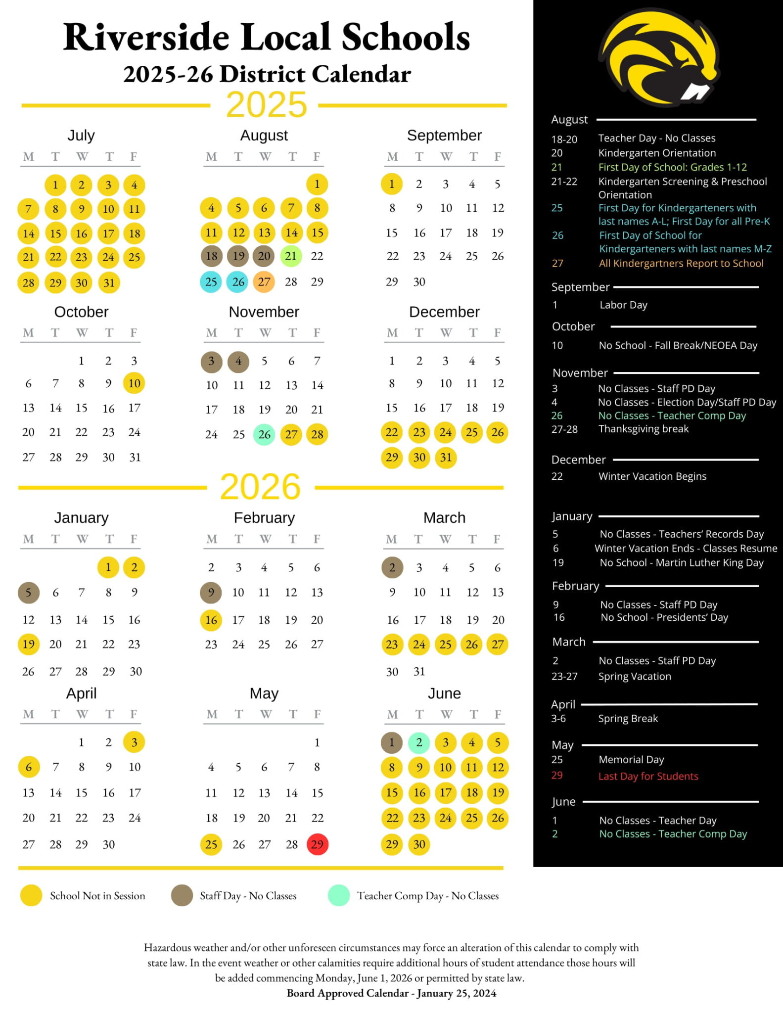 Riverside Local Schools Calendar 25-26 Revised [PDF] - EduCounty