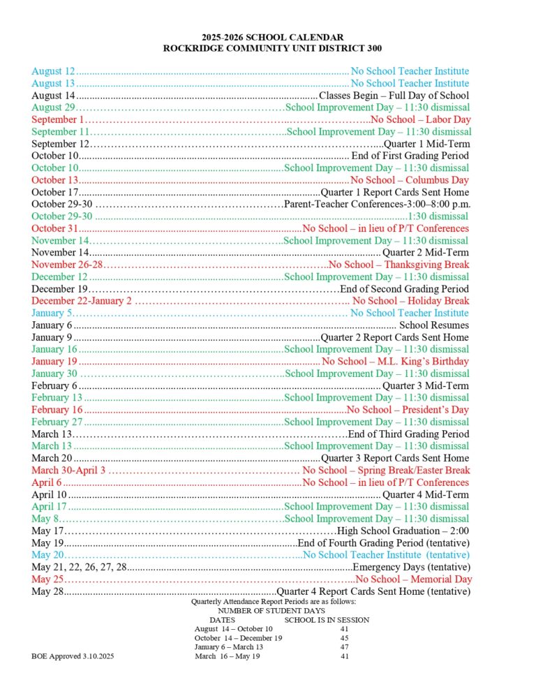 Rockridge Community Unit District 300 calendar 25-26 revised - EduCounty