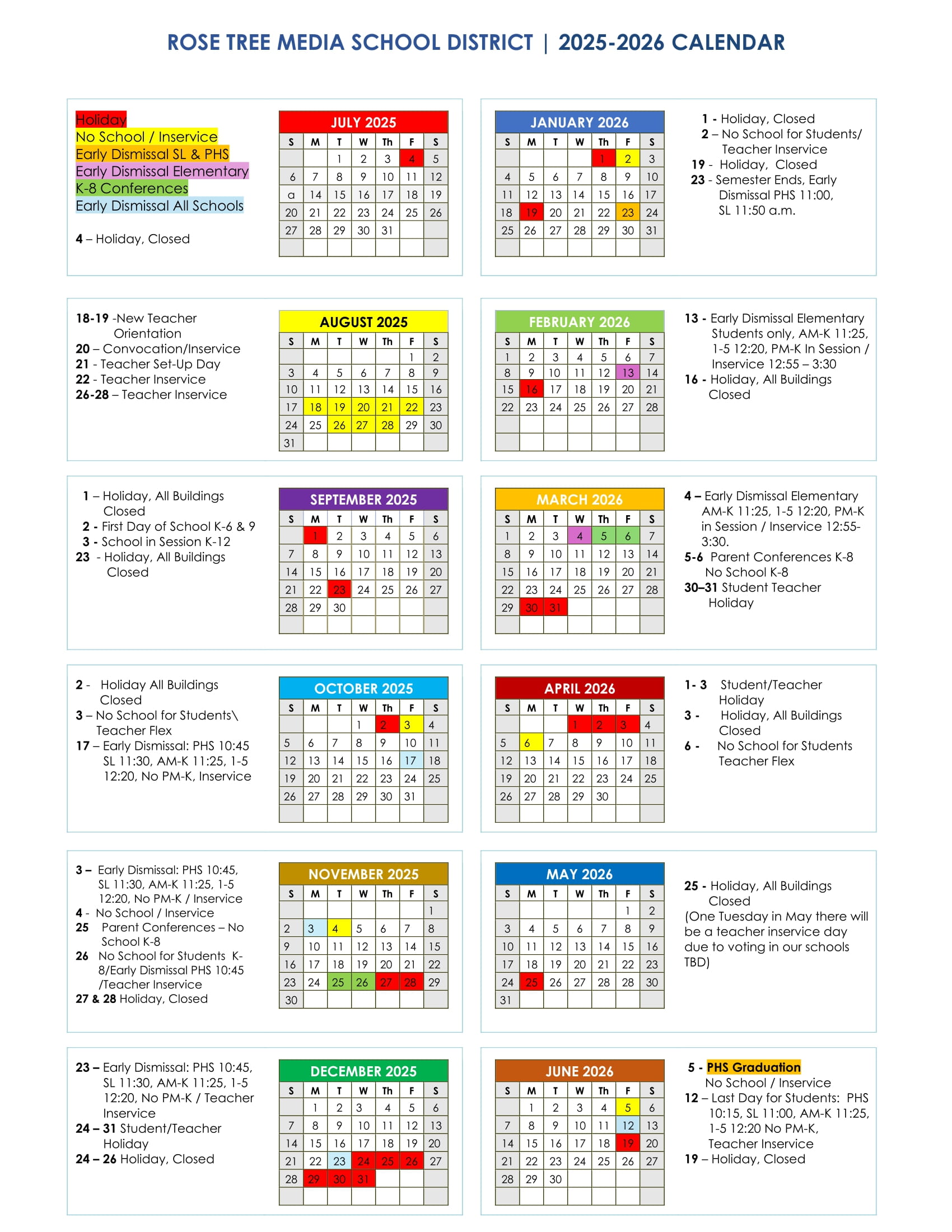 Rose Tree Media School District Calendar 25-26 [PDF] REVISED - EduCounty
