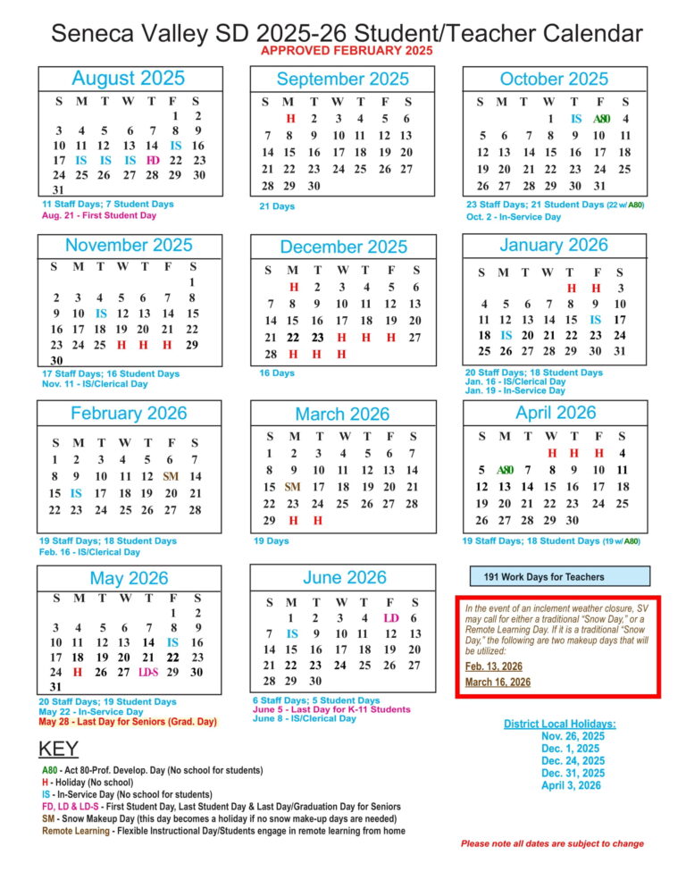 Seneca Valley School District Calendar 25-26 rev - EduCounty