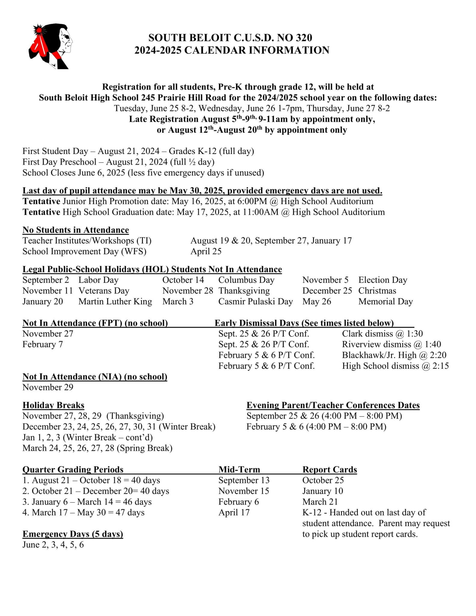 South Beloit District 320 Calendar 25-26 revised - EduCounty