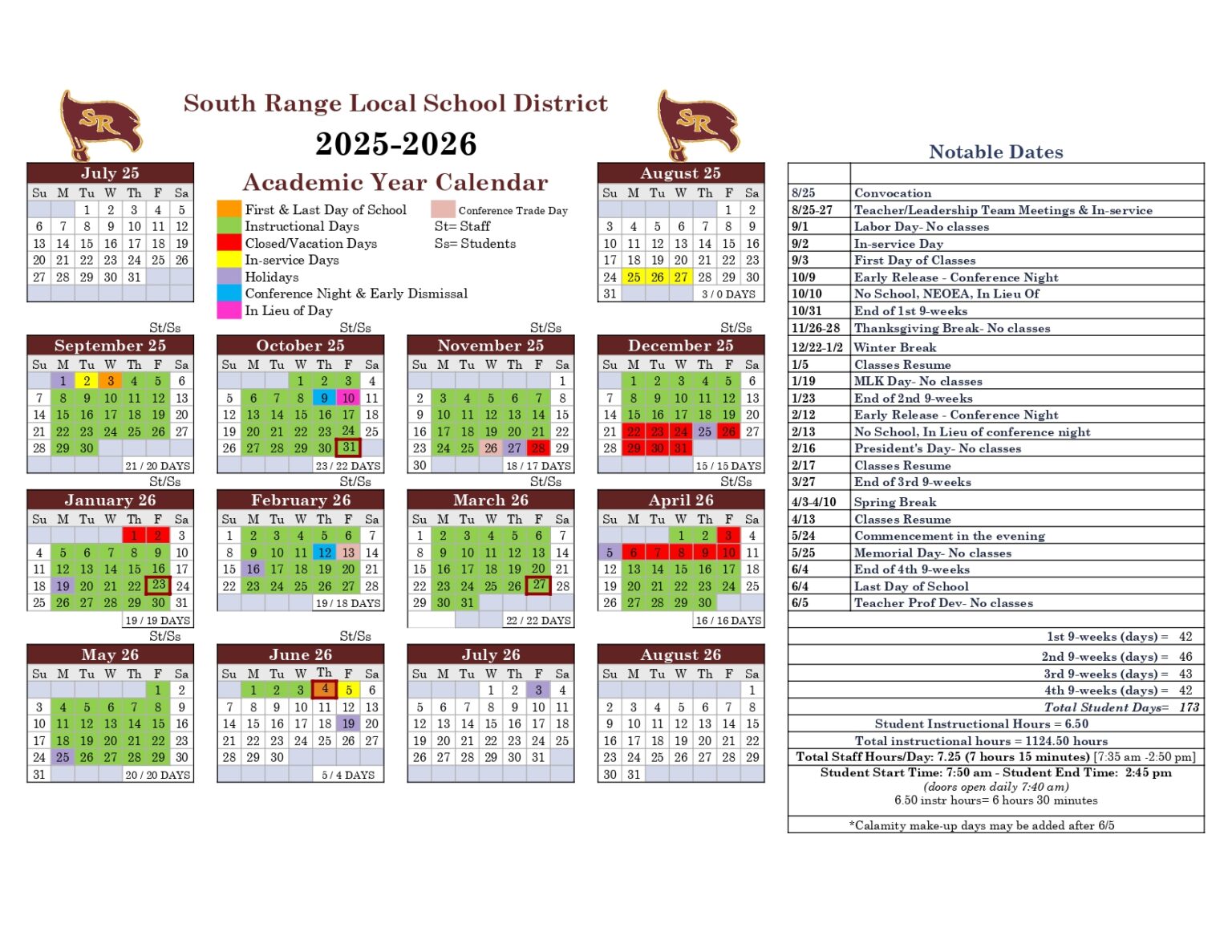 South Range Local School District Calendar 25-26 Revised [PDF] - EduCounty
