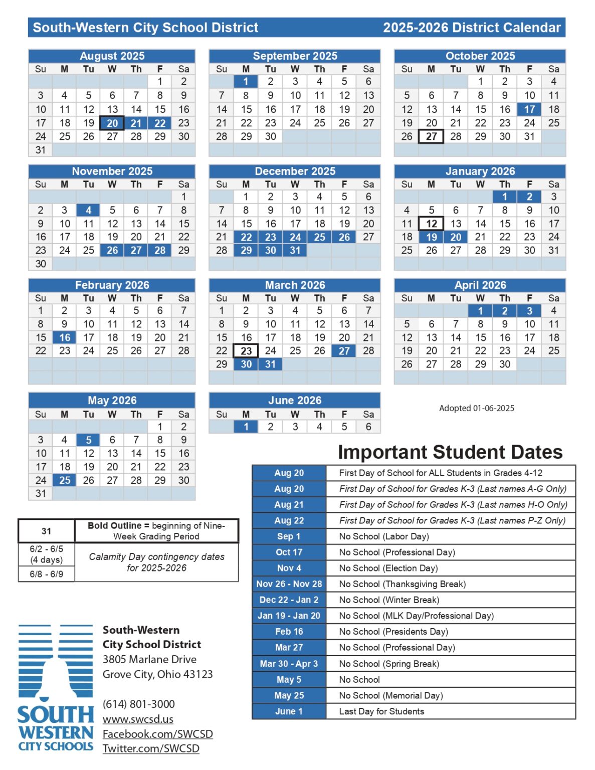 South-Western City School District Calendar 25-26 Revised [PDF] - EduCounty