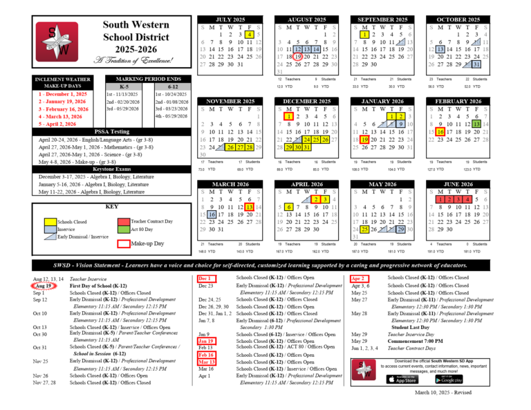 South Western School District Calendar 25-26 [PDF] revised - EduCounty
