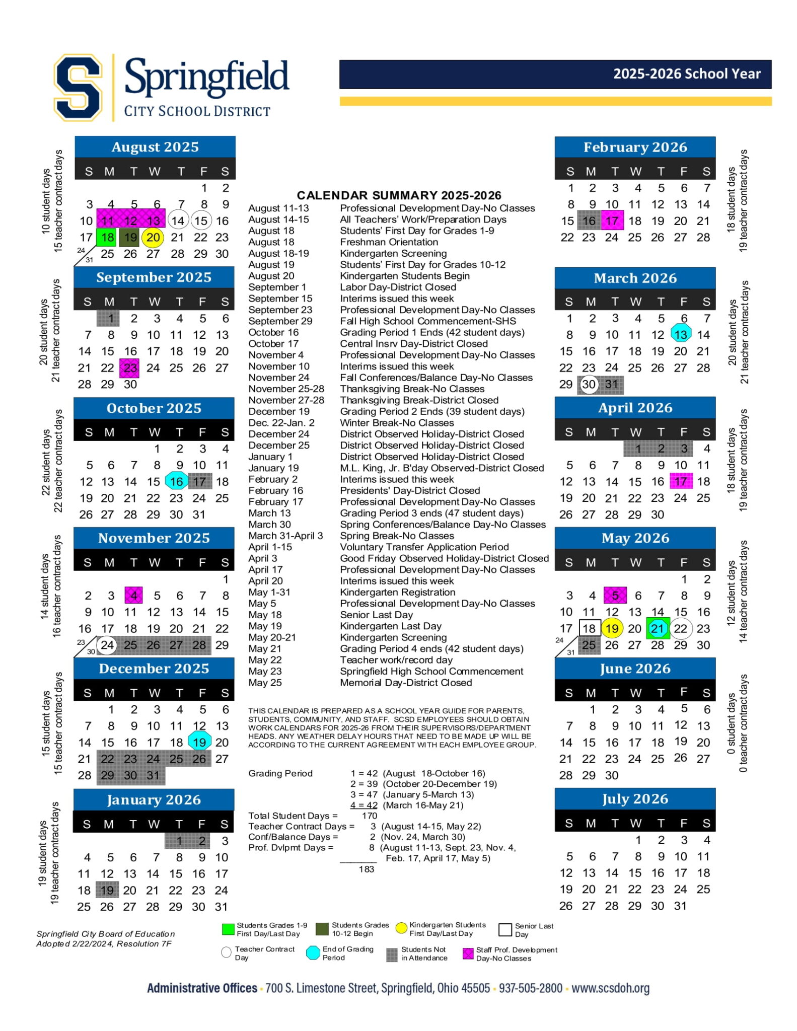 Springfield City School district oh Calendar 25-26 Revised [PDF ...