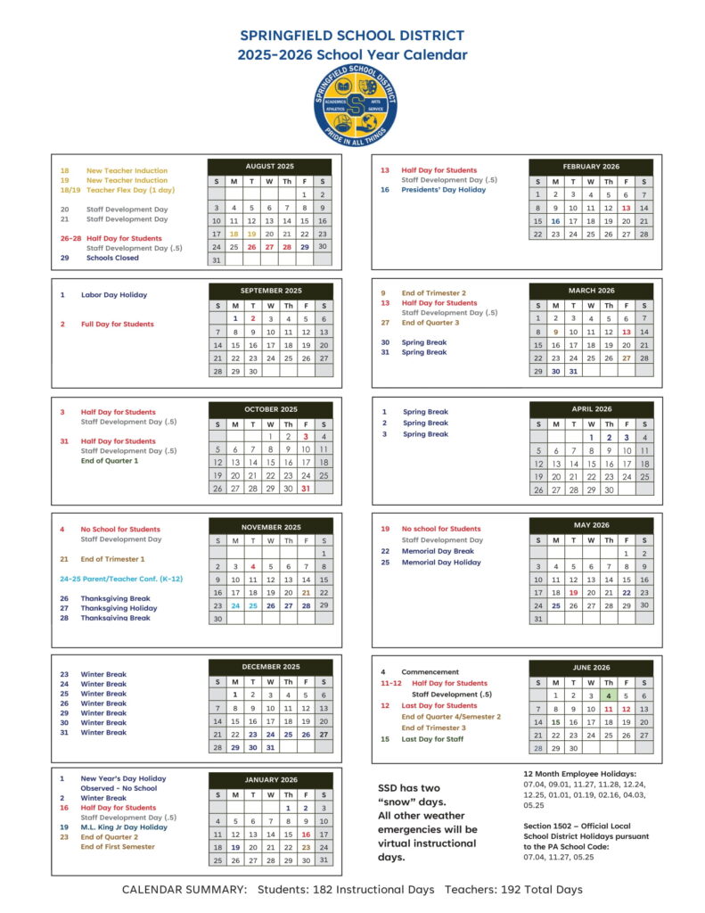 Springfield School District Calendar 25-26 [PDF] revised - EduCounty