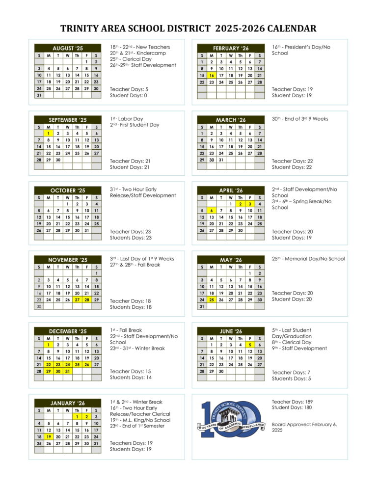 Trinity Area School District Calendar 25-26 [PDF] Revised - EduCounty