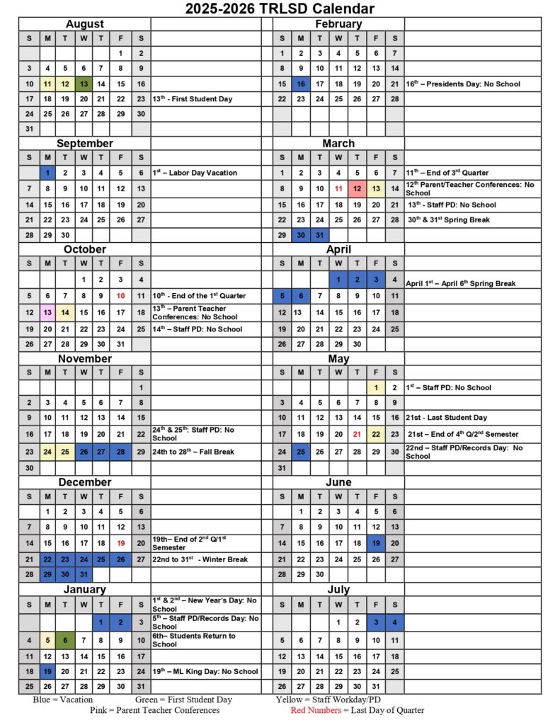 Three Rivers School TRLSD Calendar [PDF] 25-26 Calendar Revised - EduCounty