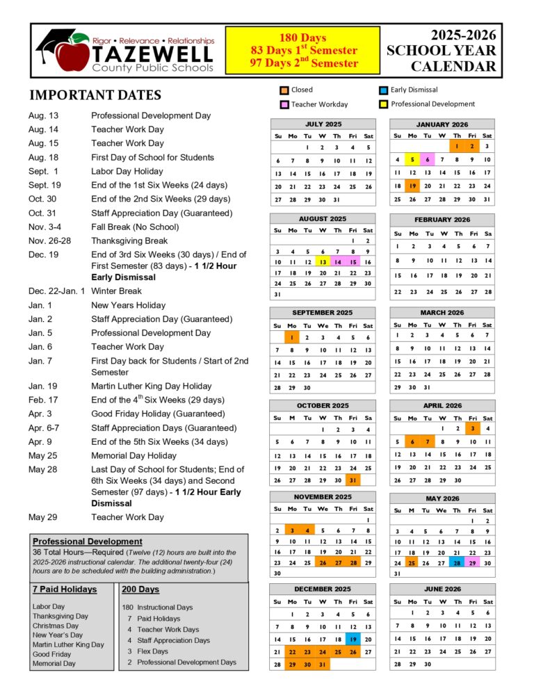 Tazewell County Public Schools TCPS Calendar 25-26 revised - EduCounty