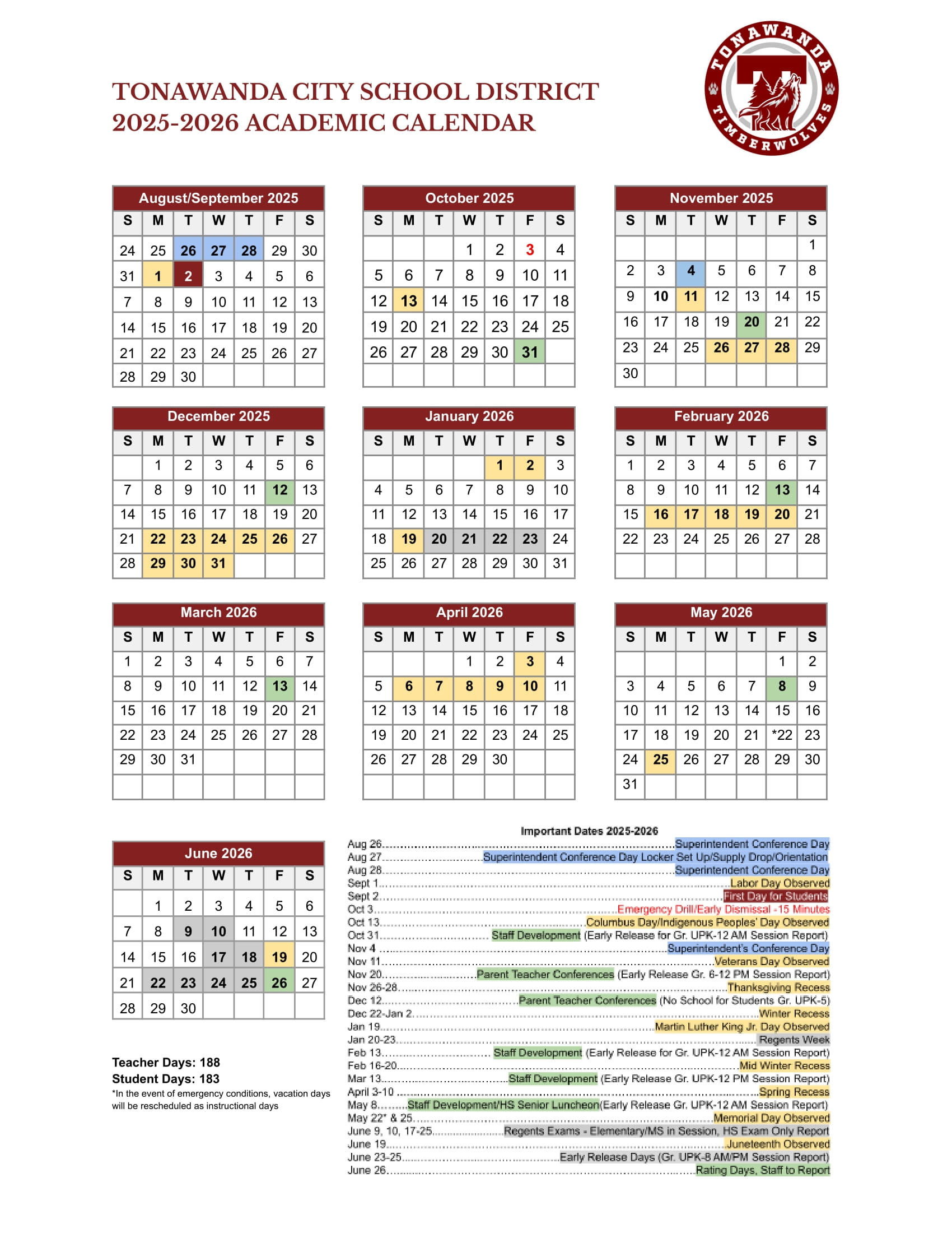 Tonawanda CSD Calendar 25-26 [PDF] revised - EduCounty