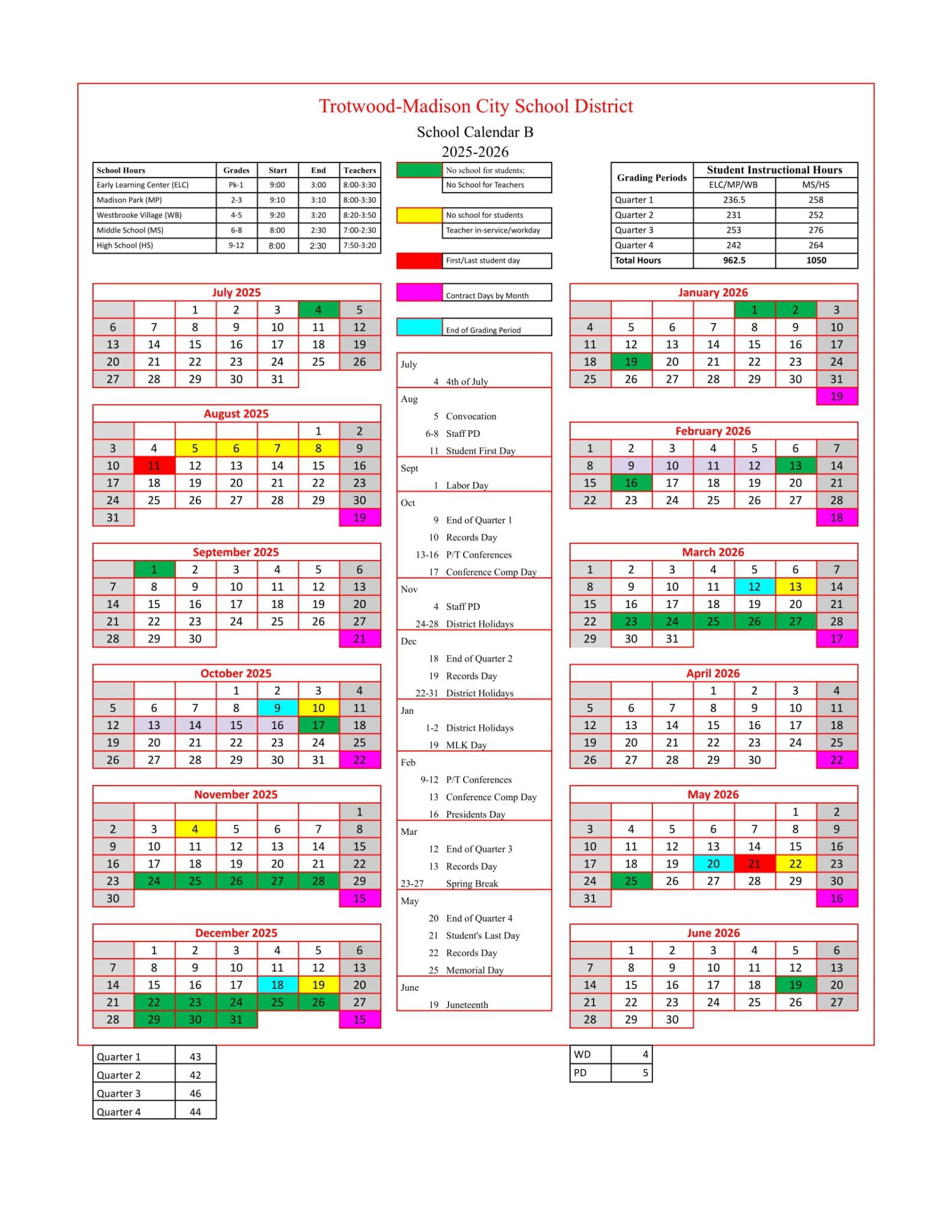 Trotwood-Madison City School District 25-26 Calendar Revised - EduCounty