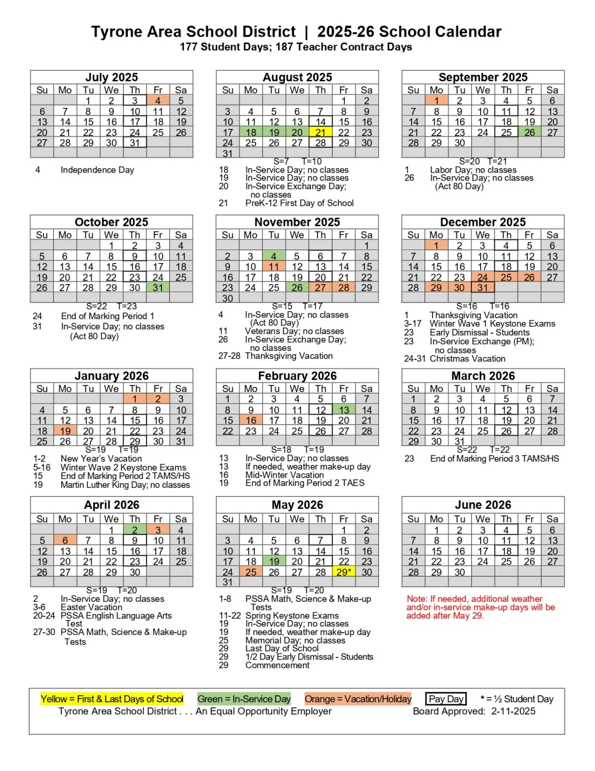 Tyrone Area School District TASD Calendar 25-26 [PDF] - EduCounty