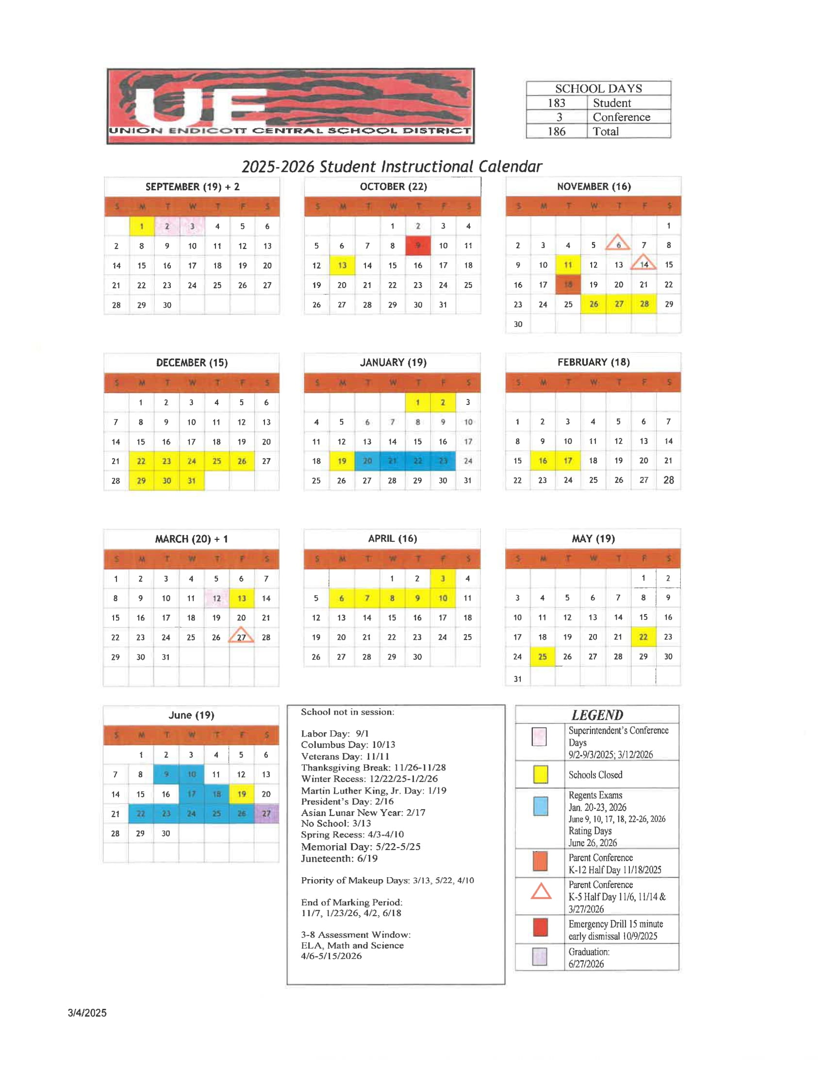 Union Endicott CSD Calendar Revised 25-26 - EduCounty