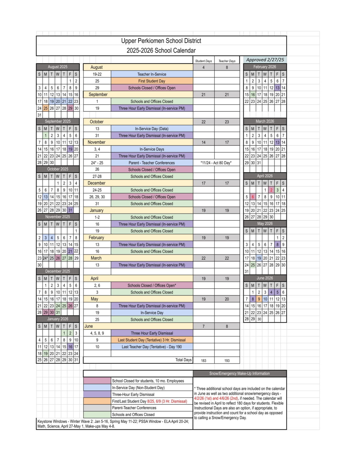 Upper Perkiomen School District Calendar 25-26 [PDF] revised - EduCounty