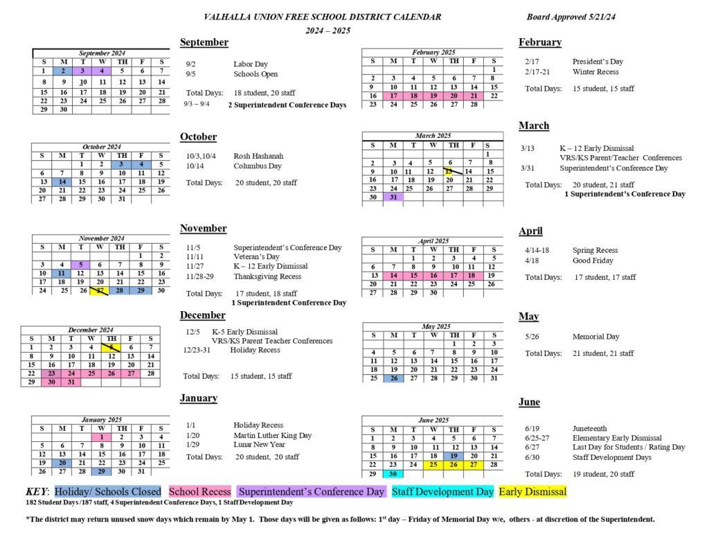 VALHALLA UFSD Calendar 25-26 [pdf] REVISED - EduCounty