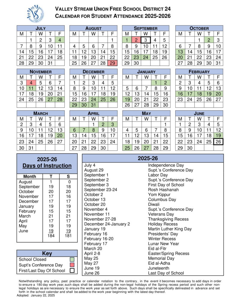 VALLEY STREAM UFSD 24 Calendar 25-26 [PDF] REVISED - EduCounty