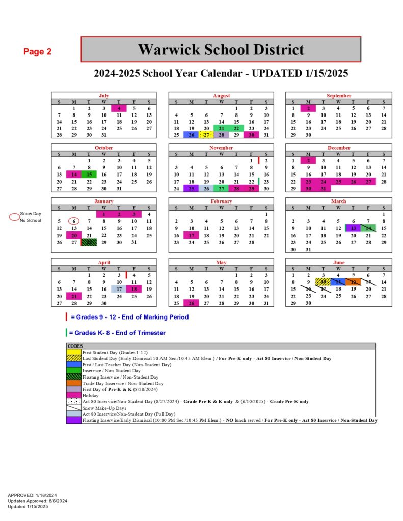 Warwick School District Calendar 24-25 [PDF] revised - EduCounty