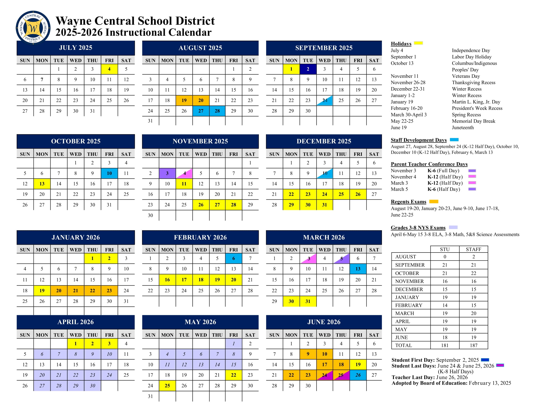 Wayne Central School District 25-26 revised calendar - EduCounty