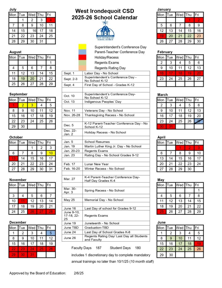 West Irondequoit CSD Calendar 25-26 [pdf] revised - EduCounty