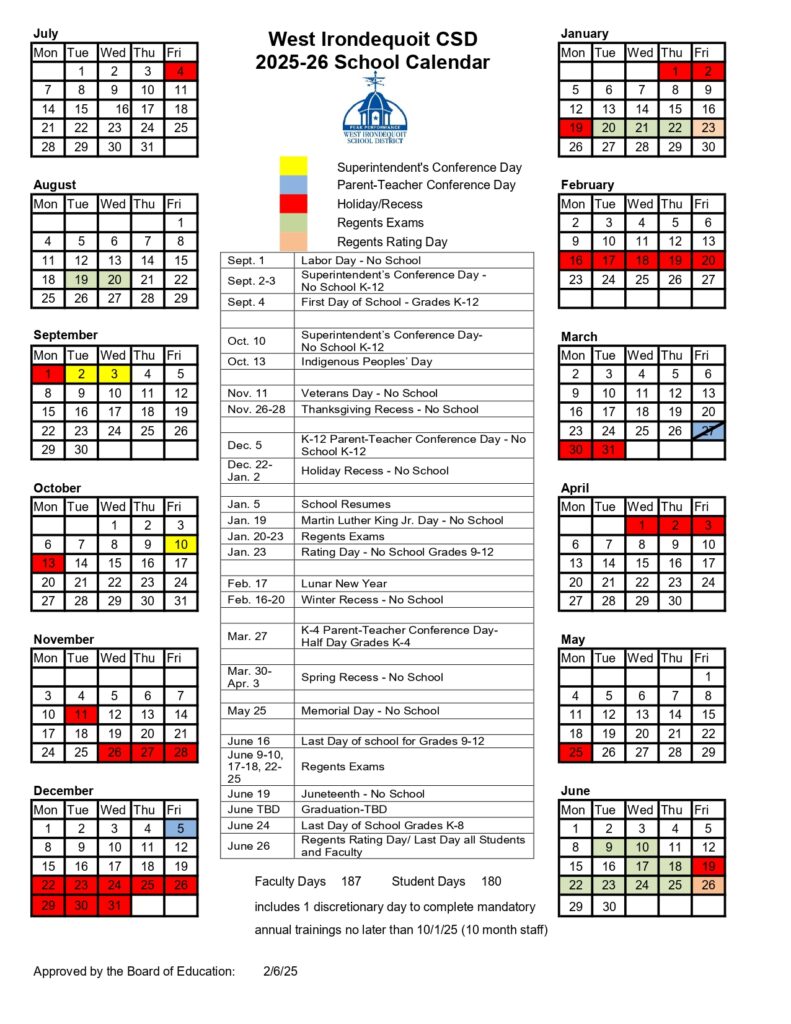 West Irondequoit CSD Calendar 25-26 [pdf] revised - EduCounty