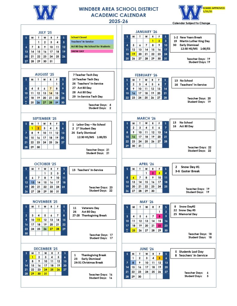 Windber Area School District Calendar 25-26 revised - EduCounty