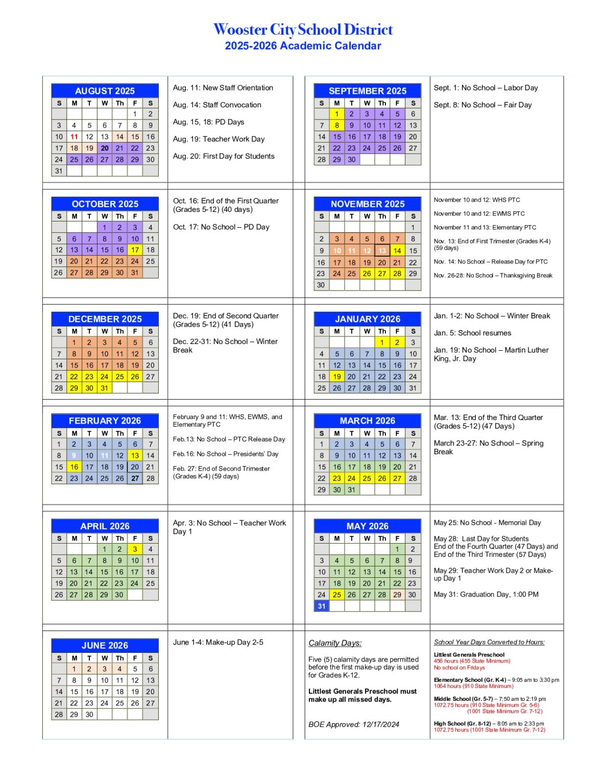Wooster City School District Calendar 25-26 Revised [PDF] - EduCounty