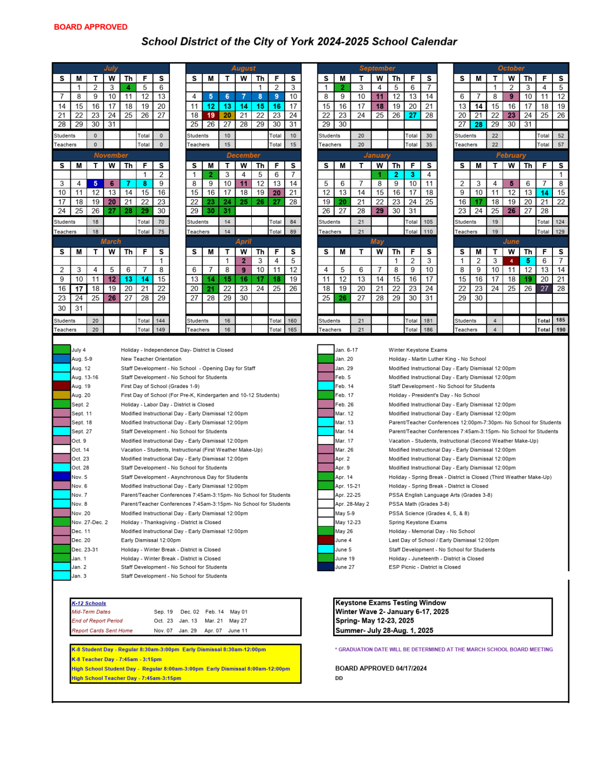 York City School District Calendar 24-25 [PDF] revised - EduCounty
