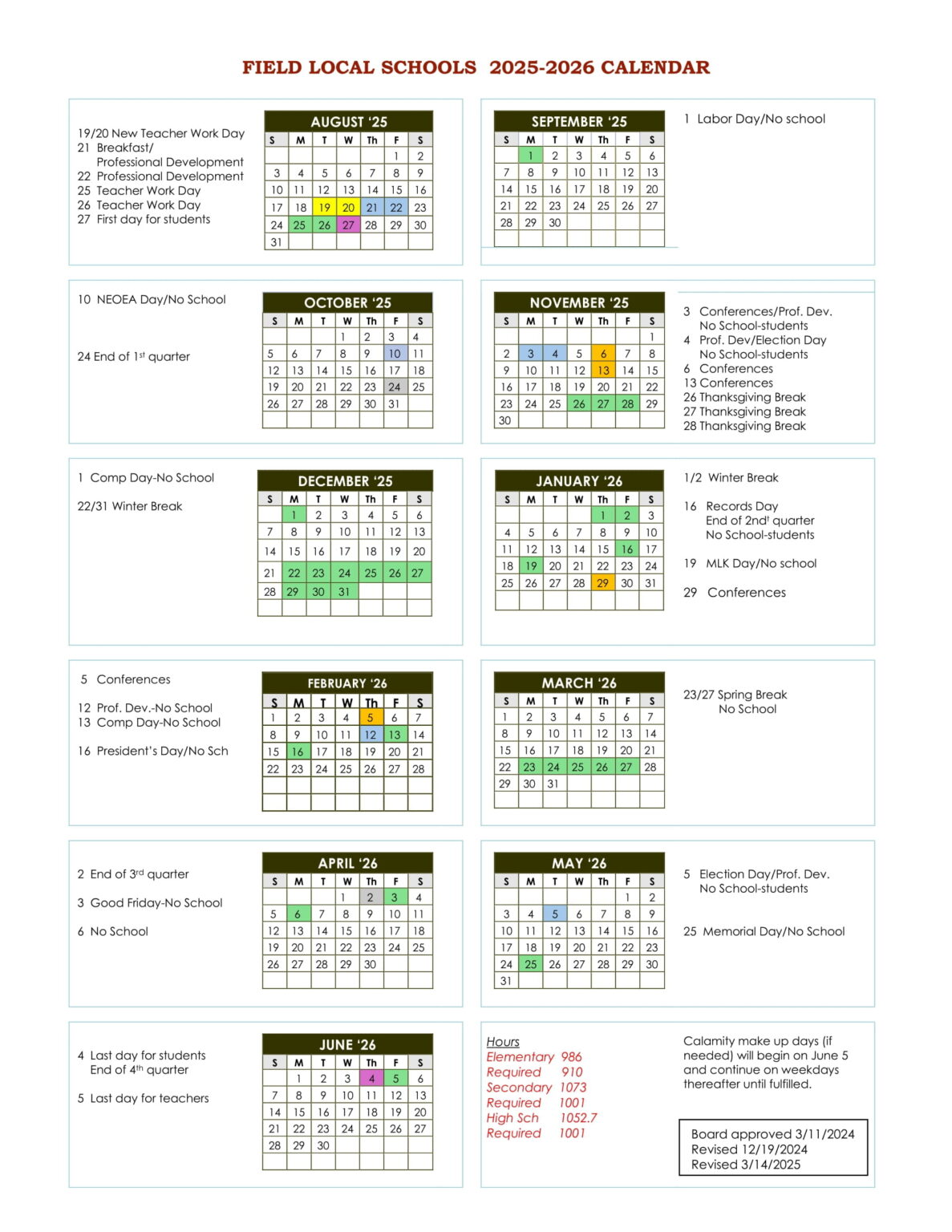 Field Local Schools Calender 25-26 Revised [PDF] - EduCounty