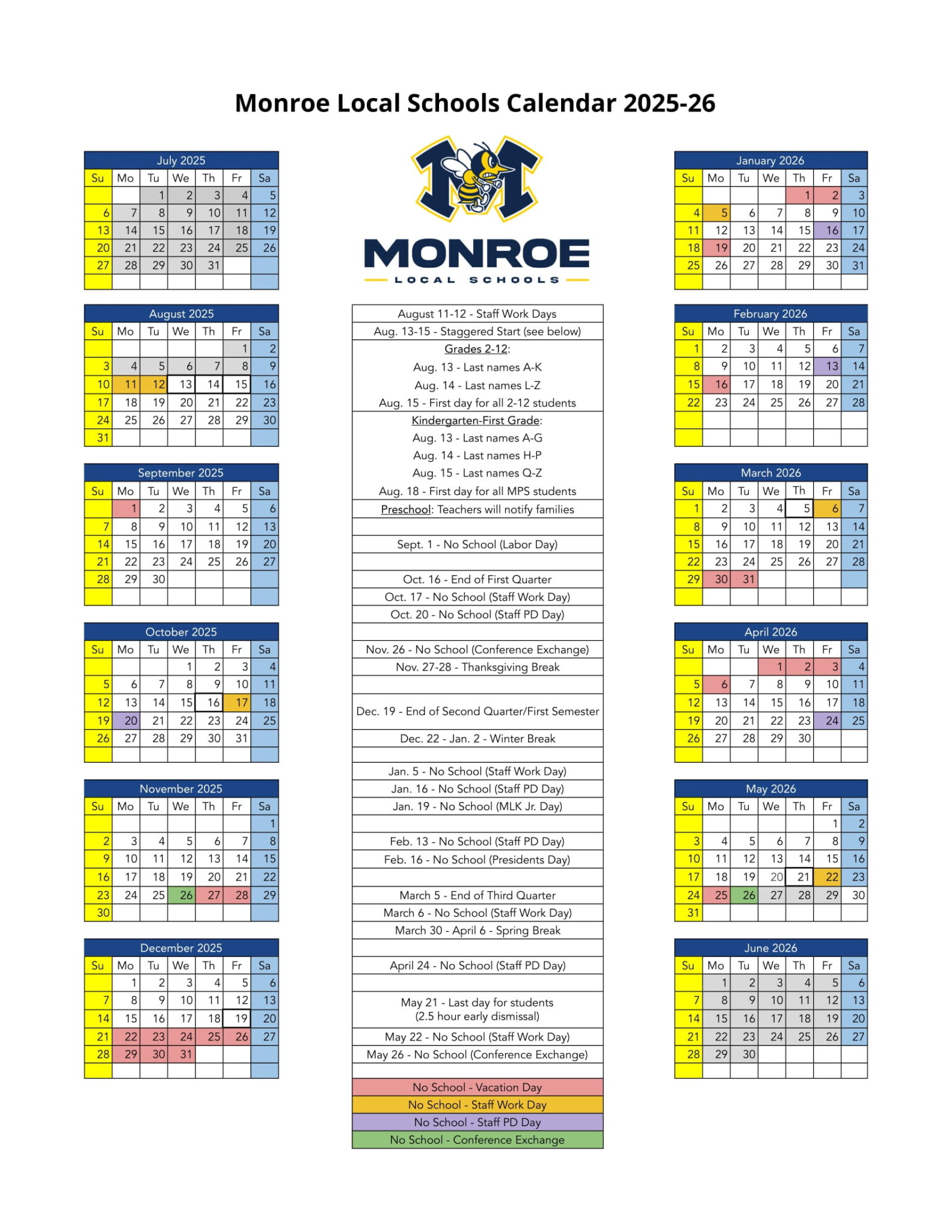 Monroe local schools Calendar 25-26 Revised [PDF] - EduCounty