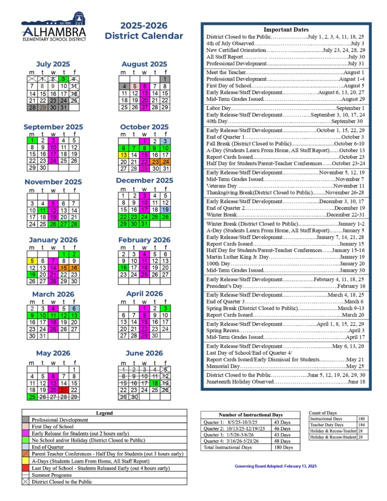 Alhambra Elementary School District AZ Calendar 25-26 Revised [PDF ...