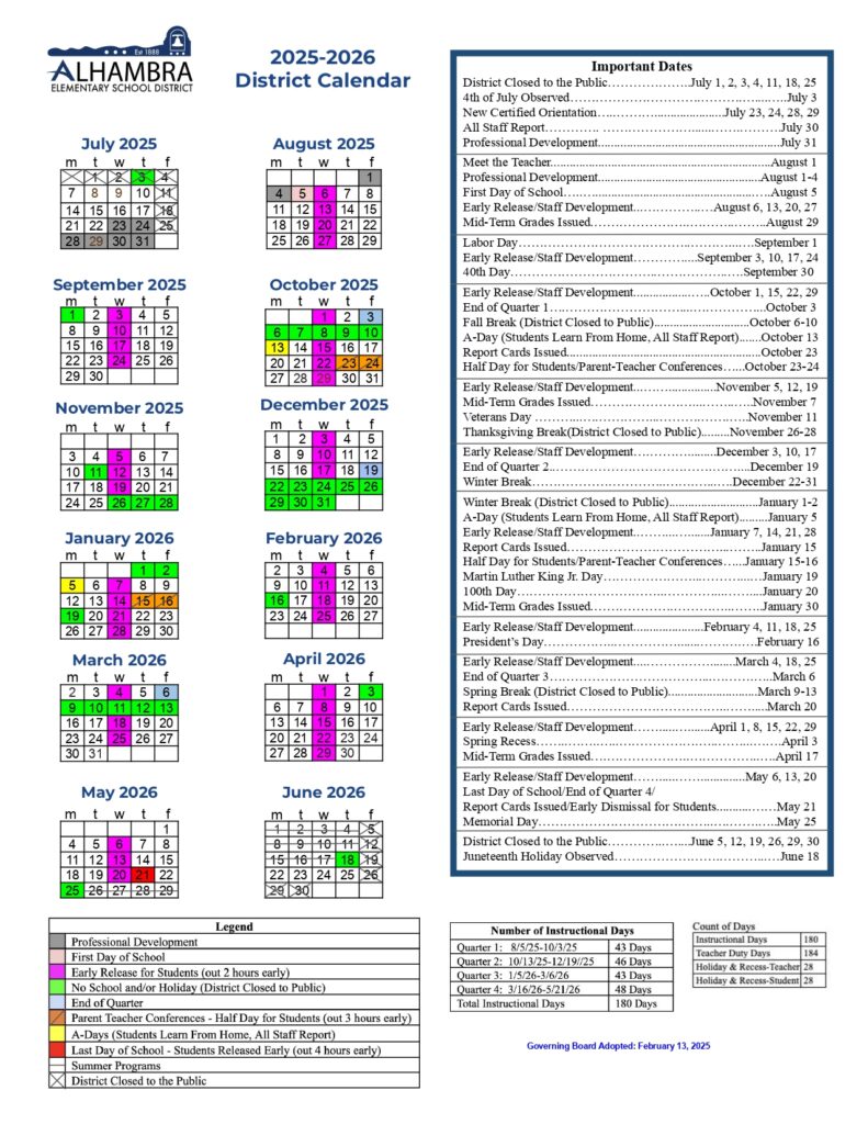 Alhambra Elementary School District AZ Calendar 25-26 Revised [PDF ...