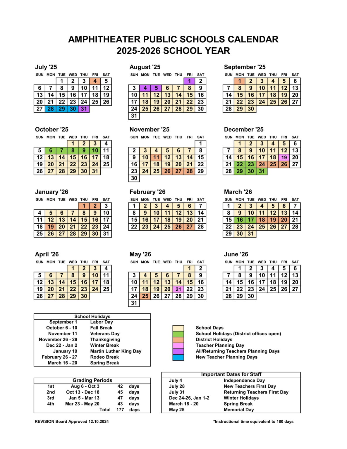 Amphitheater Public Schools Calendar 25-26 Revised [PDF] - EduCounty