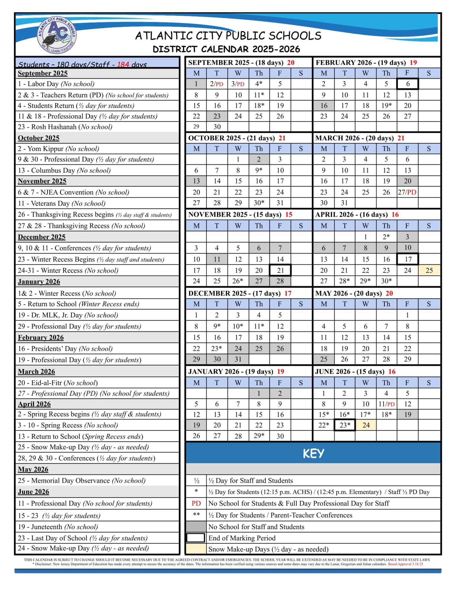 Atlantic City Public Schools Calendar 25-26 Revised [PDF] - EduCounty