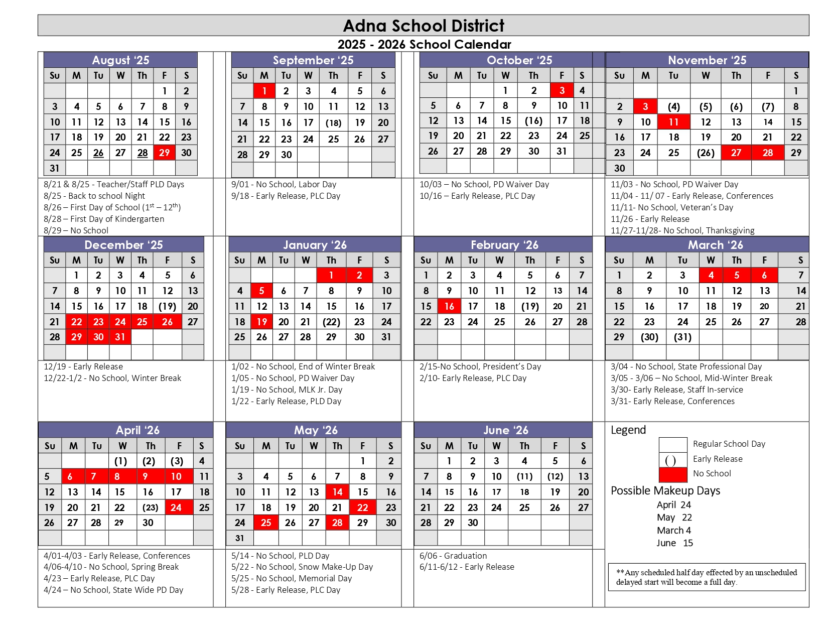 Adna School District Calendar 25-26 Revised [PDF] - EduCounty