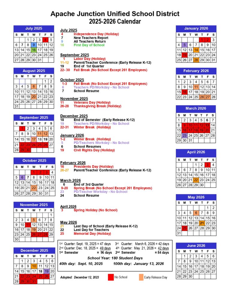Apache Junction Unified School District Calendar 25-26 Revised [PDF] - EduCounty