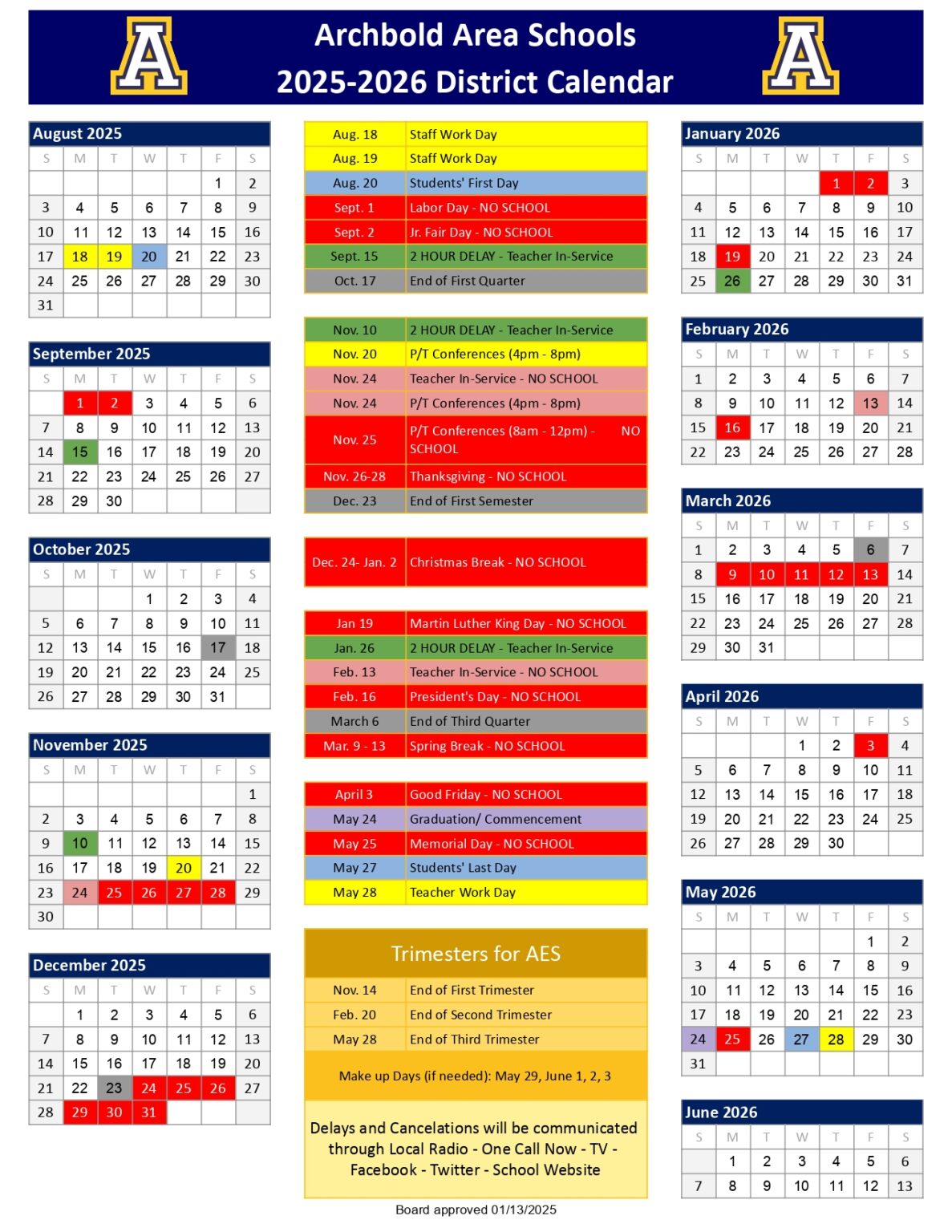 Archbold area school calendar 25-26 Revised [PDF] - EduCounty