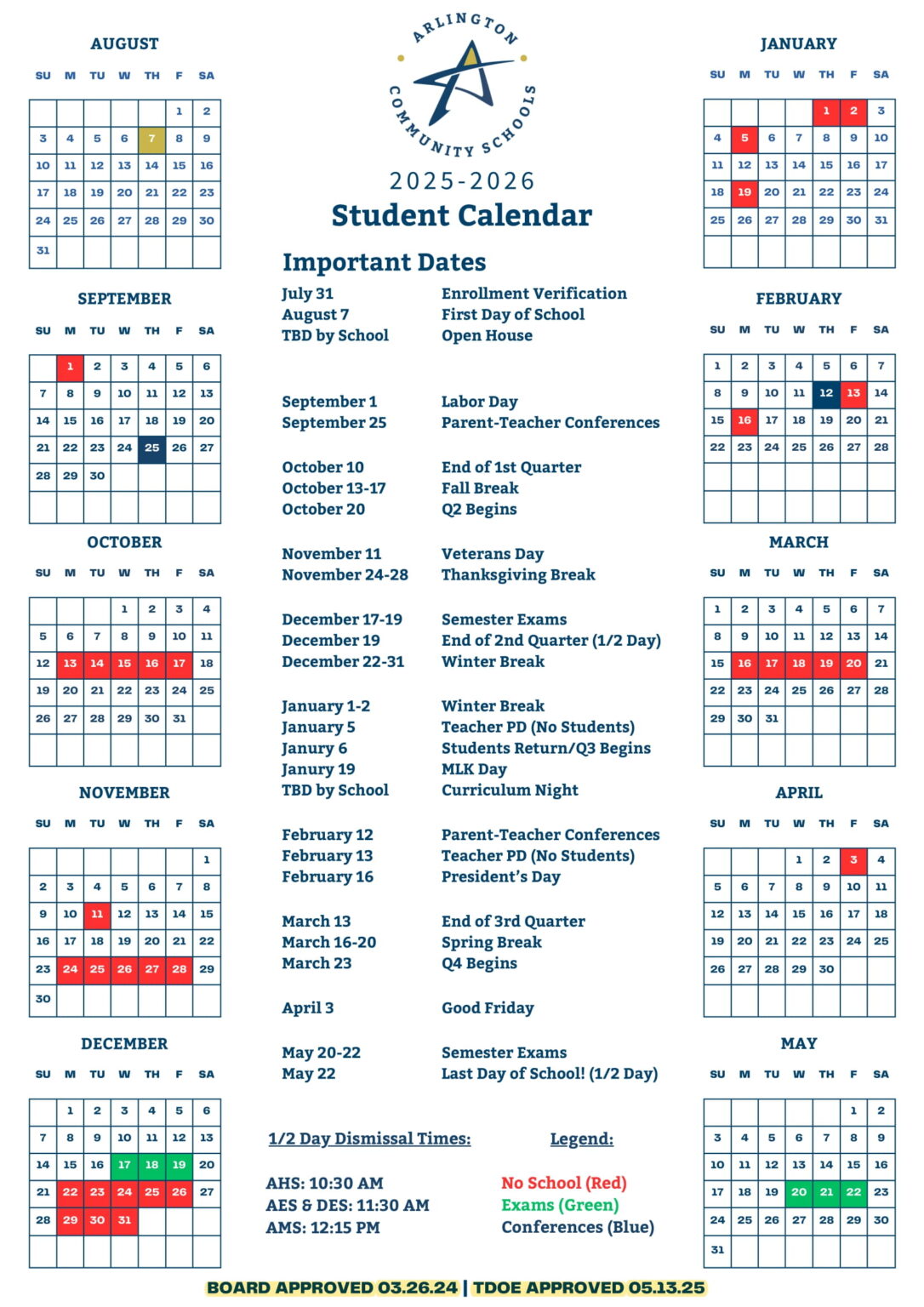 Arlington Community Schools TN Schools Calendar 25-26 Revised [PDF ...
