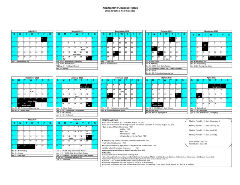 Arlington Public schools calendar 25-26 Revised [PDF] - EduCounty