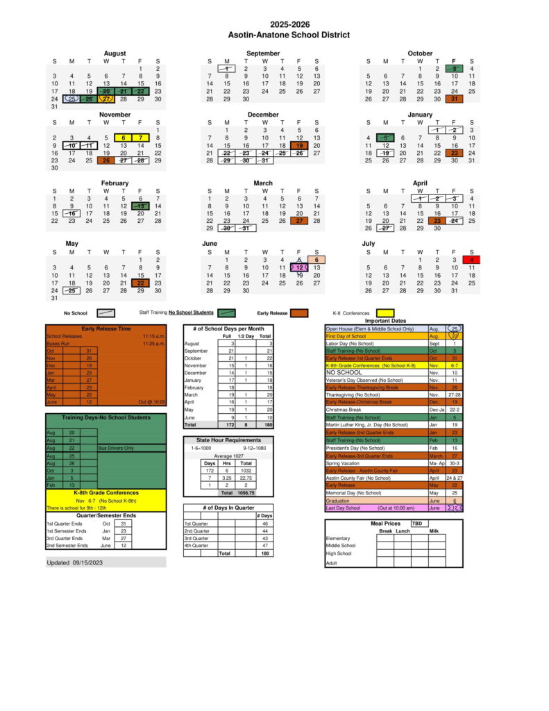 Asotin Anatone school district WA calendar 25-26 Revised [PDF] - EduCounty