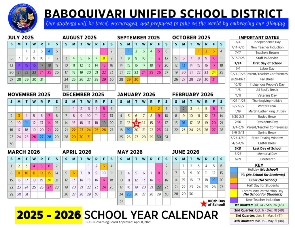 Baboquivari Unified School District Calendar 25-26 Revised [PDF] - EduCounty