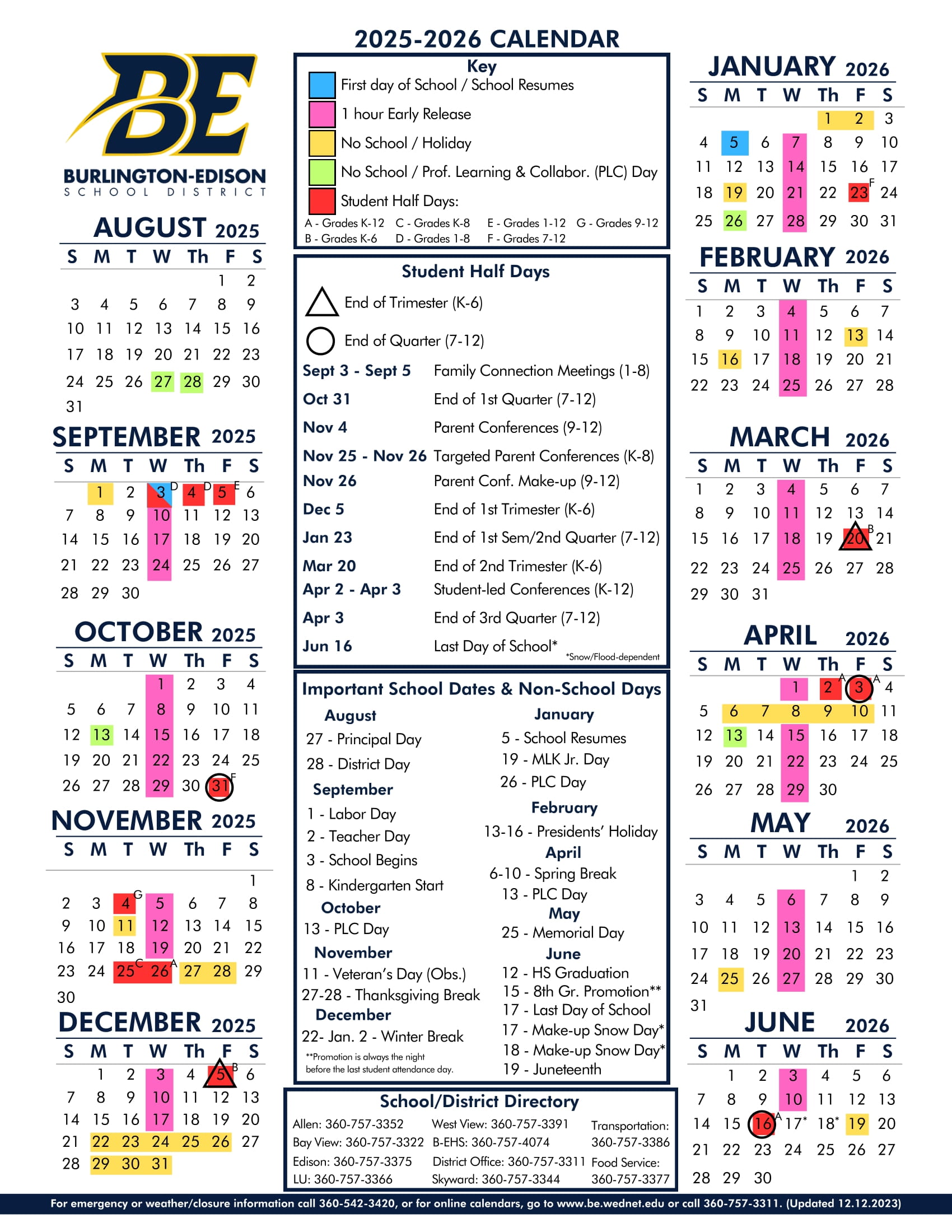 Burlington-Edison School District Calendar 25-26 Revised [PDF] - EduCounty