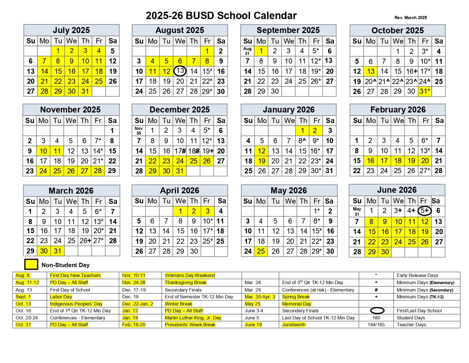 Bonsall Unified School District calendar 25-26 Revised [PDF] - EduCounty