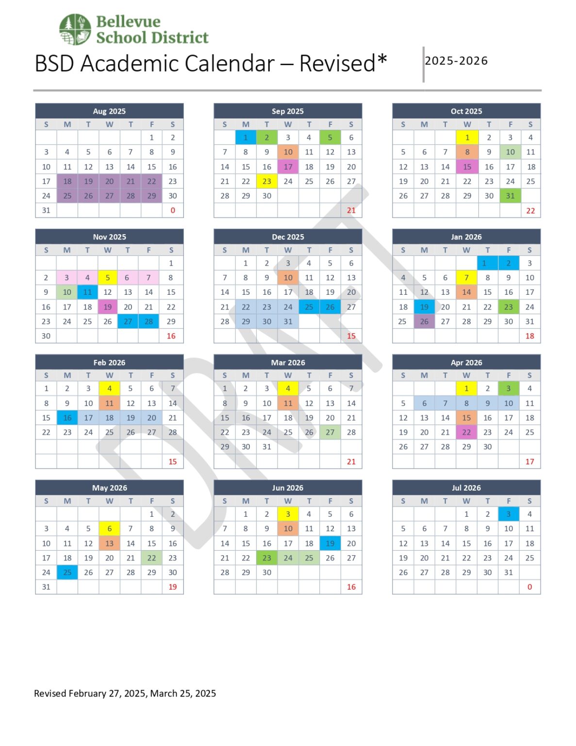 Bellevue School District Calendar 25-26 Revised [PDF] - EduCounty
