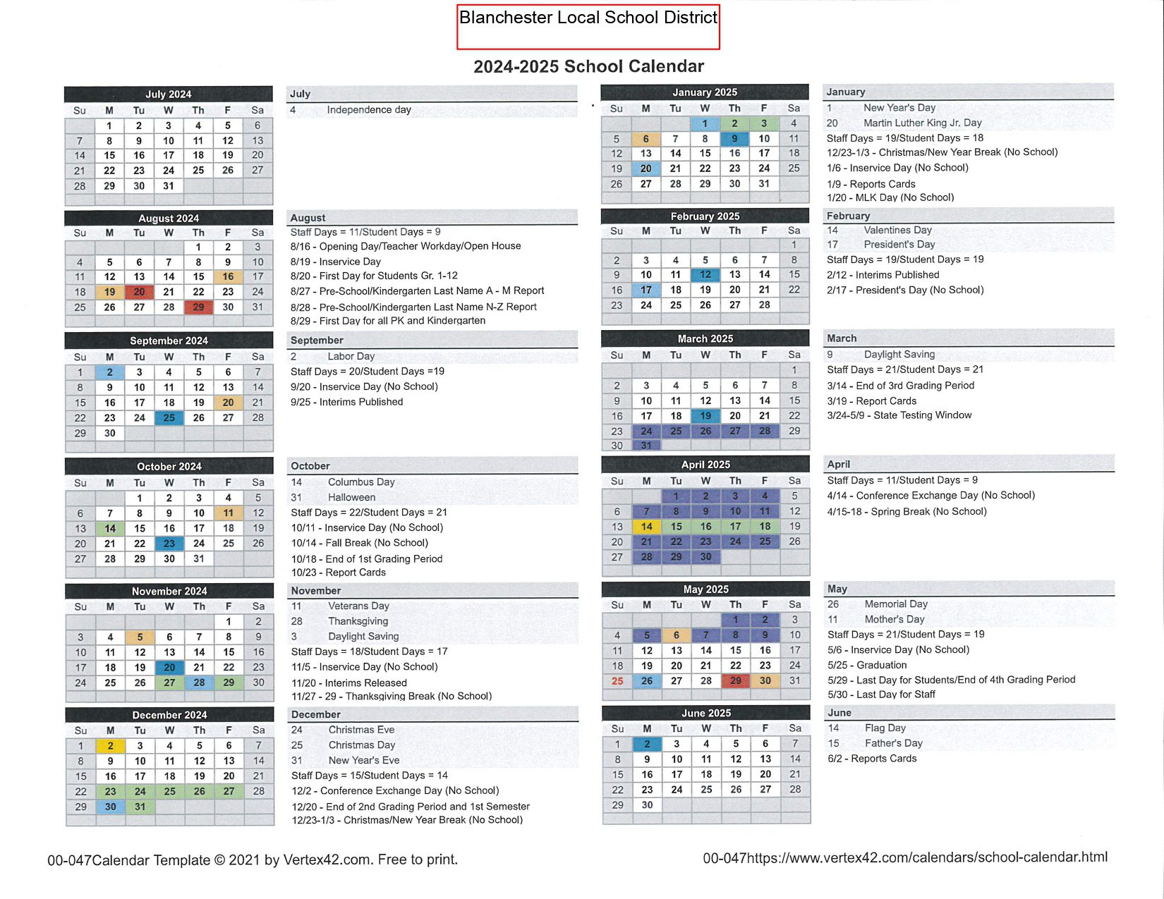 Blanchester Local School District Calendar 25-26 Revised [PDF] - EduCounty