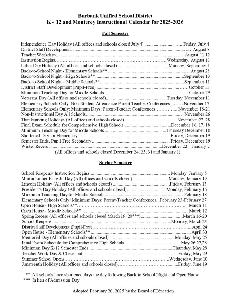 Burbank Unified School District 25-26 Calendar Revised [PDF] - EduCounty