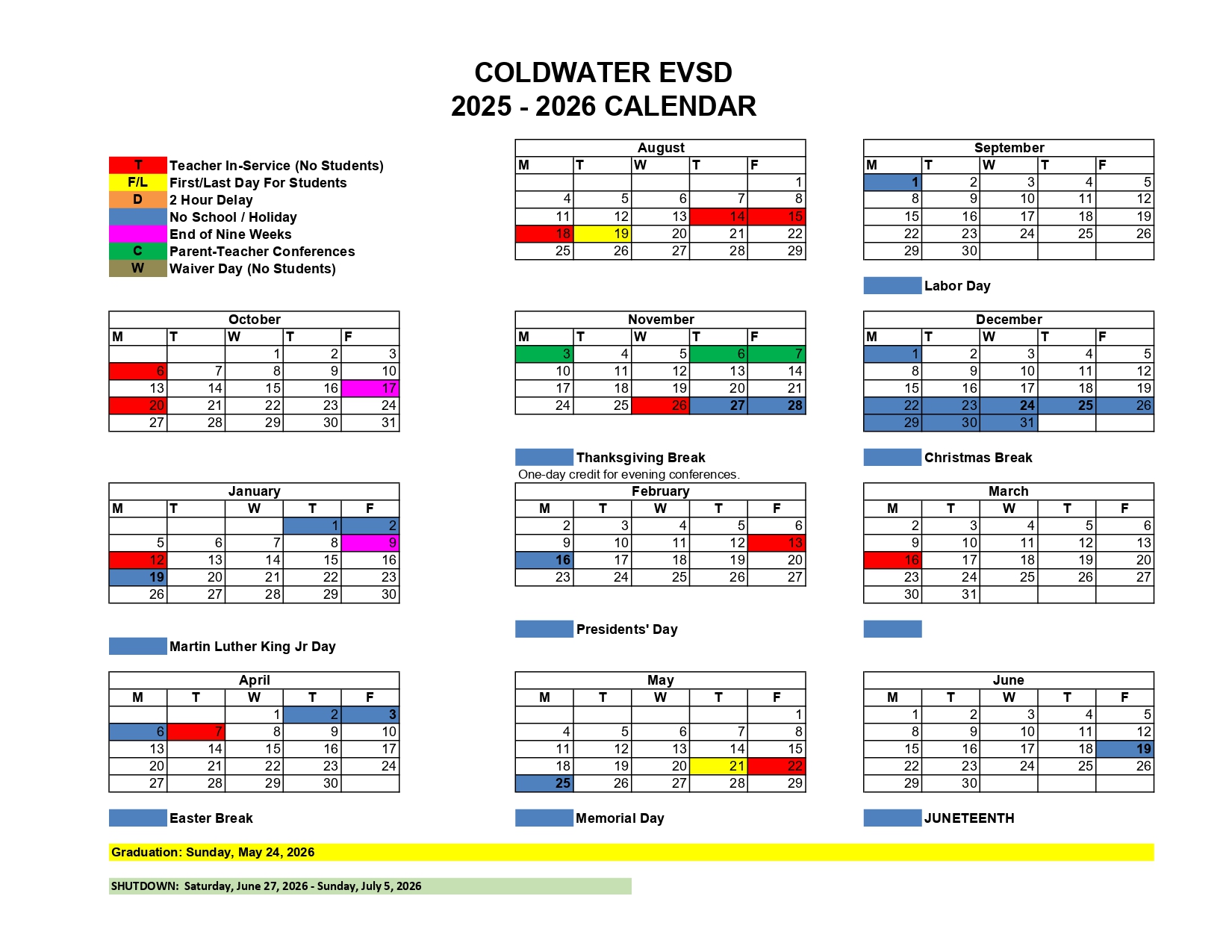 Coldwater EVS School Calendar 25-26 Revised [PDF] - EduCounty