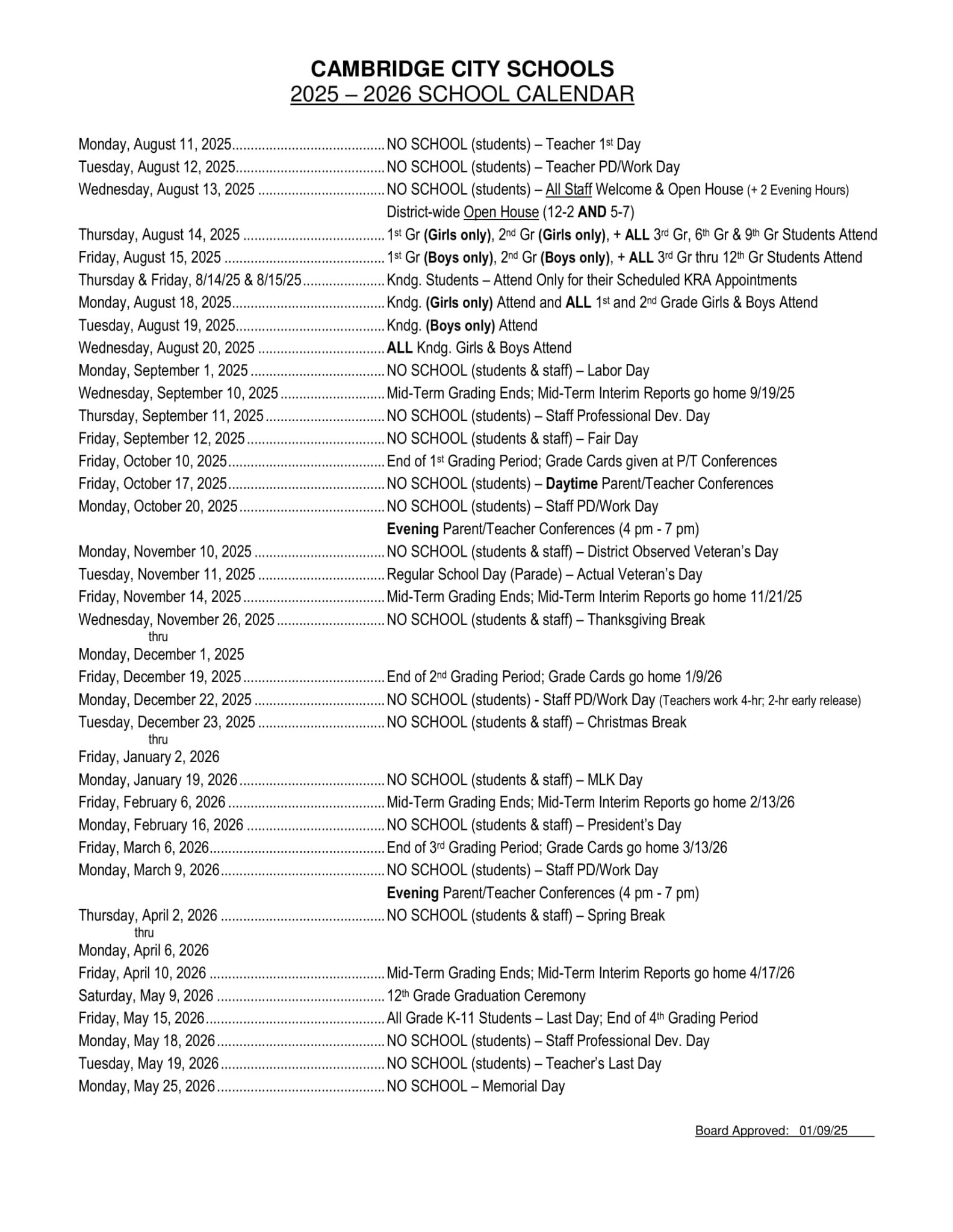 Cambridge City Schools Calendar 25-26 Revised [PDF] - EduCounty