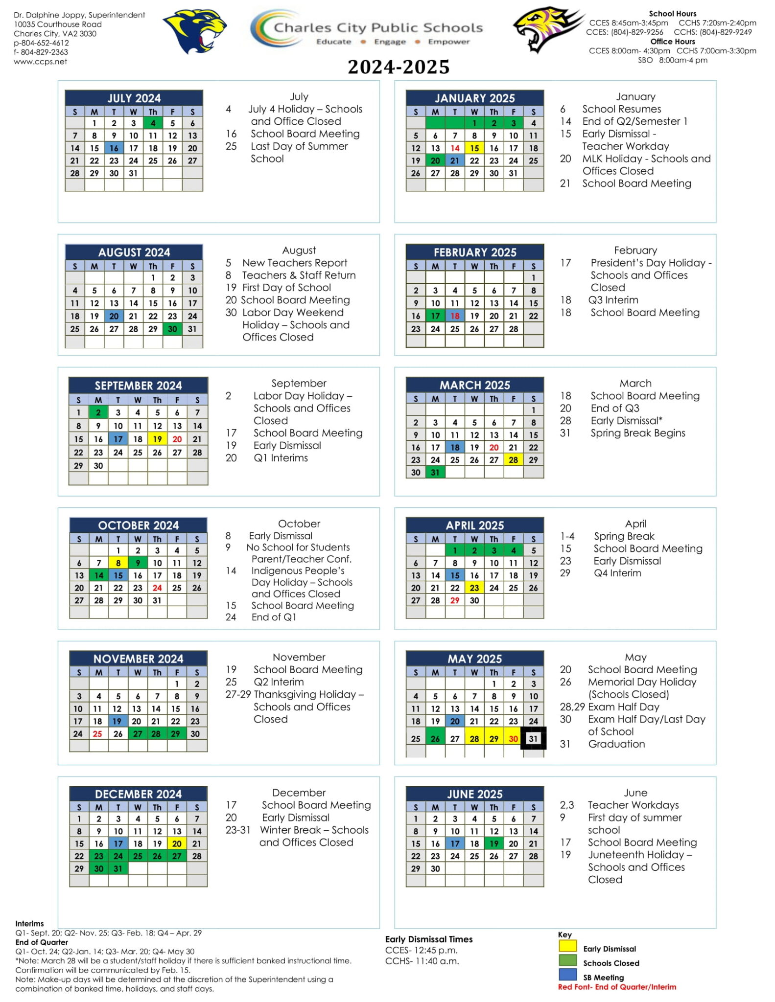 Charles City Public Schools Calendar 25-26 Revised [PDF] - EduCounty